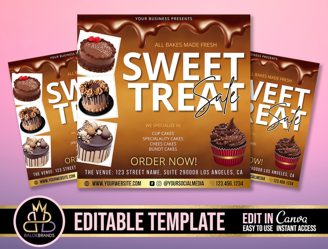 BAKING DESSERT Flyer Template, Cake Dessert Sweets Sweet Canva Bakery ...