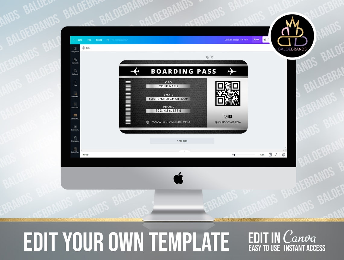 PASSPORT BUSINESS Cards, Boarding Pass Business Cards, DIY Canva ...