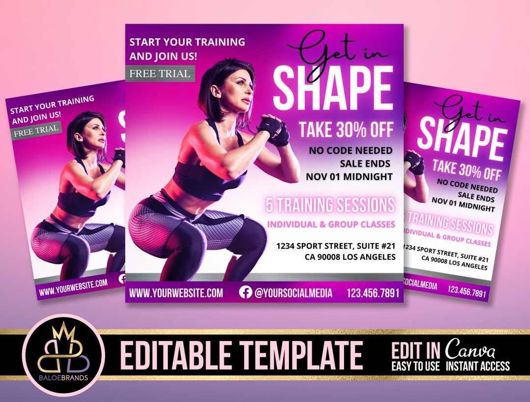Editable Canva Fitness Template, DIY Gym Workout Flyer, Instagram Fit ...