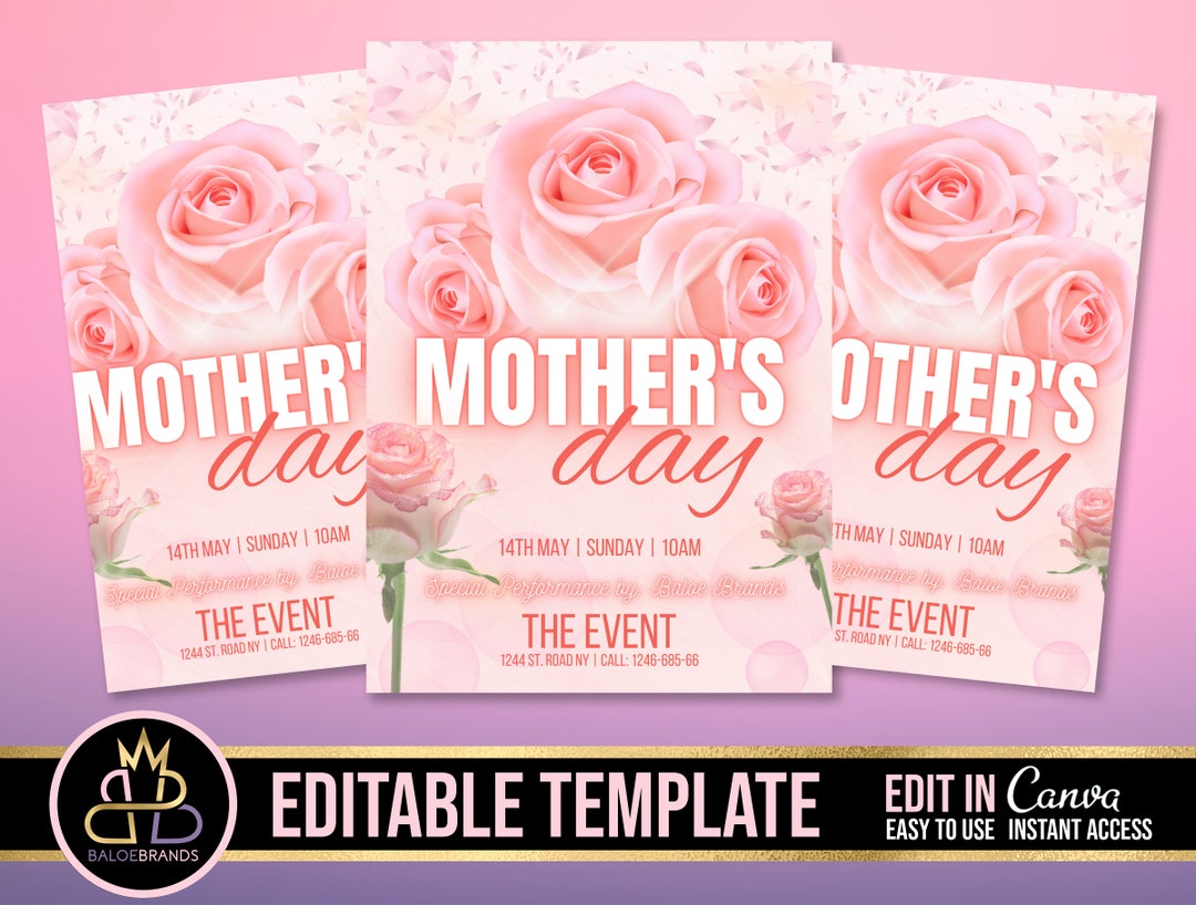Mother's Day Editable Event Invite Flyer, DIY Canva Template, Mothers ...
