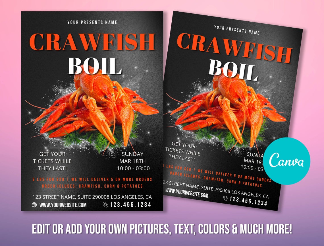 Crawfish Boil, Crawfish Boil Flyer, Crawfish Boil Invitation, Editable ...