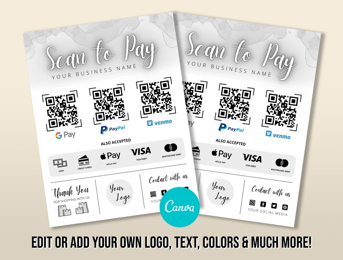 Scan to Pay Template Editable Template Canva Template Salon - Etsy