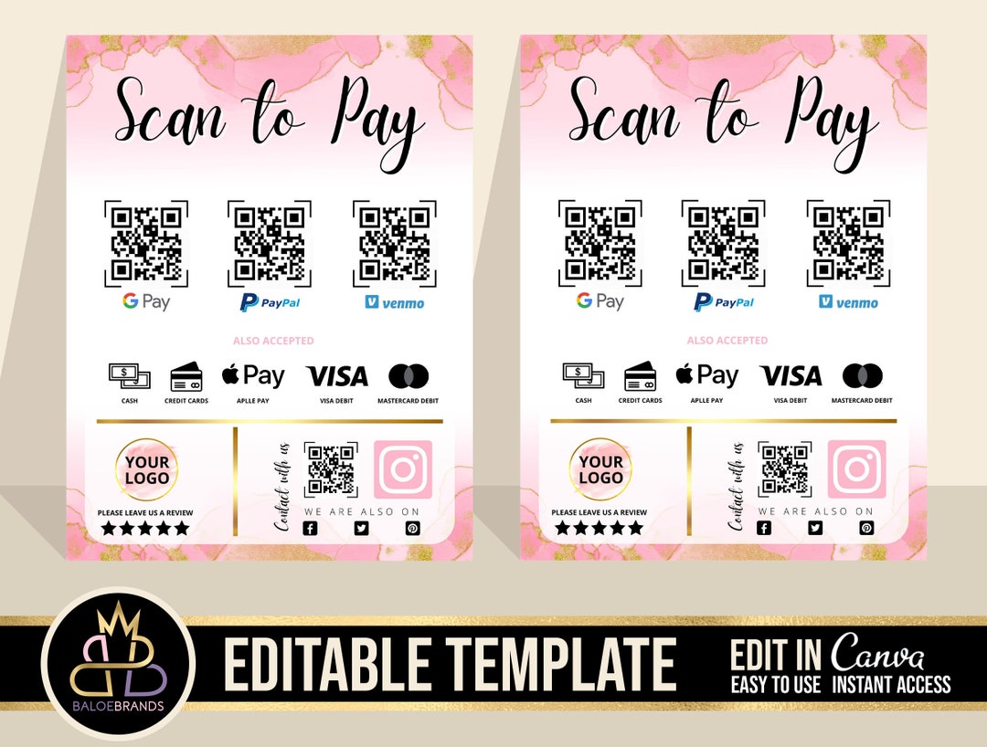 Scan to Pay Template, Editable Template Canva Template, Salon Editable ...
