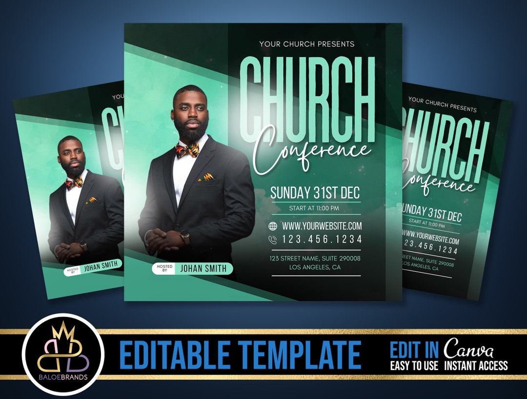 Church Conference Flyer, Editable Template, DIY Bible Service Flyer ...