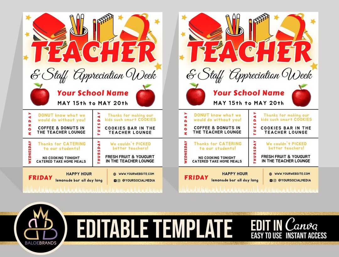 Teacher Appreciation Week, Teacher Staff Appreciation Template ...