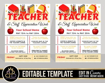 Baseball Teacher Staff Appreciation Week Itinerary Flyer - Etsy