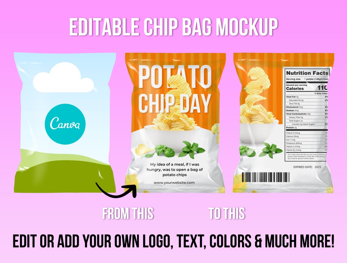 Chip Bag Mockup Canva Editable Chip Bag Mockup Chip Bag - Etsy