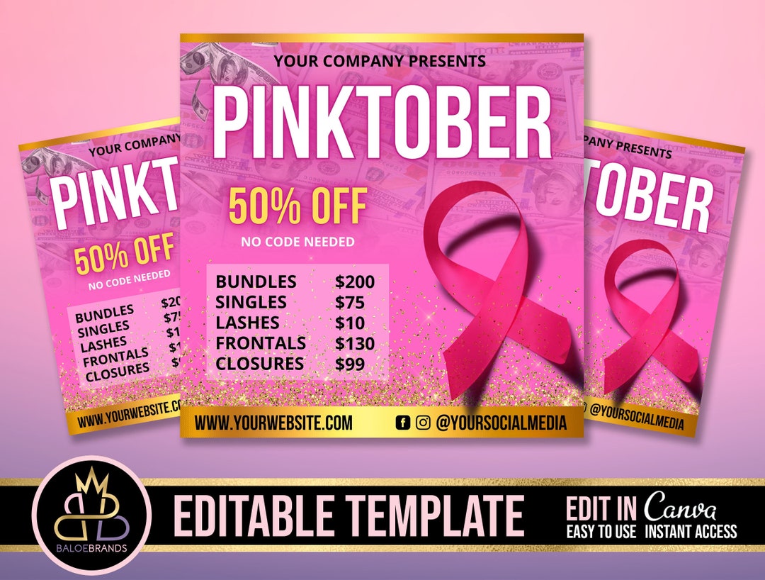 SOCIAL MEDIA FLYER, Pinktober Hair Sale, Breast Cancer Awareness Social ...