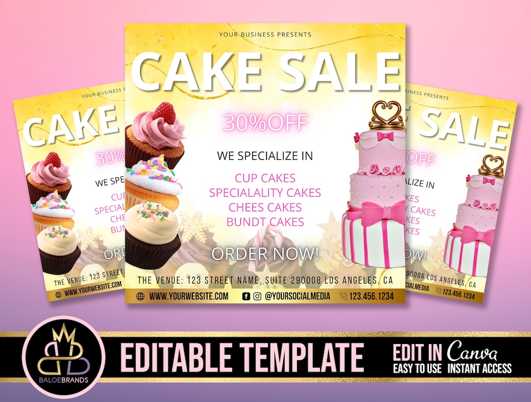 BAKING DESSERT Flyer Template, Cake Dessert Sweets Sweet Canva Bakery ...