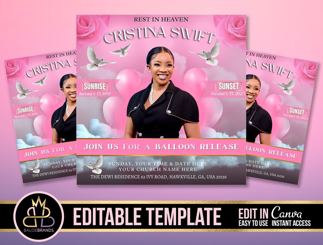 Balloon Release, in Loving Memory Flyer, Memorial Funeral Announcement ...