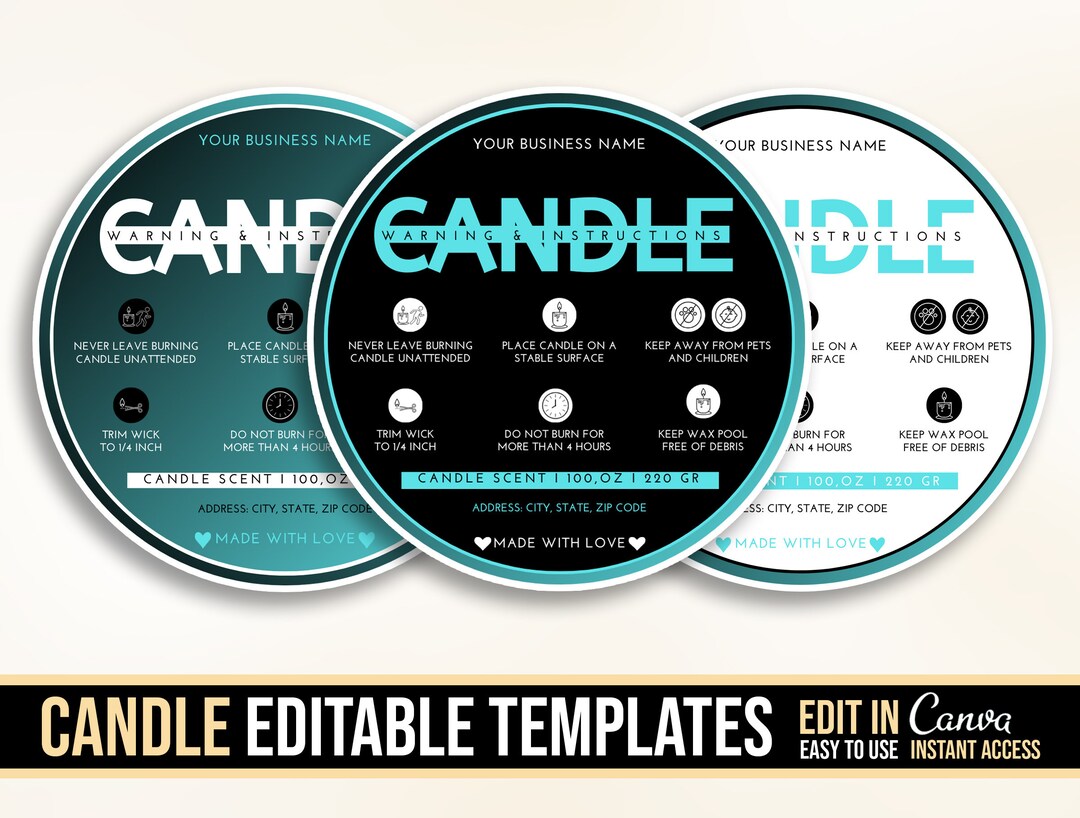 Candle Warning Label Template, Editable Candle Warning Sticker, Canva ...