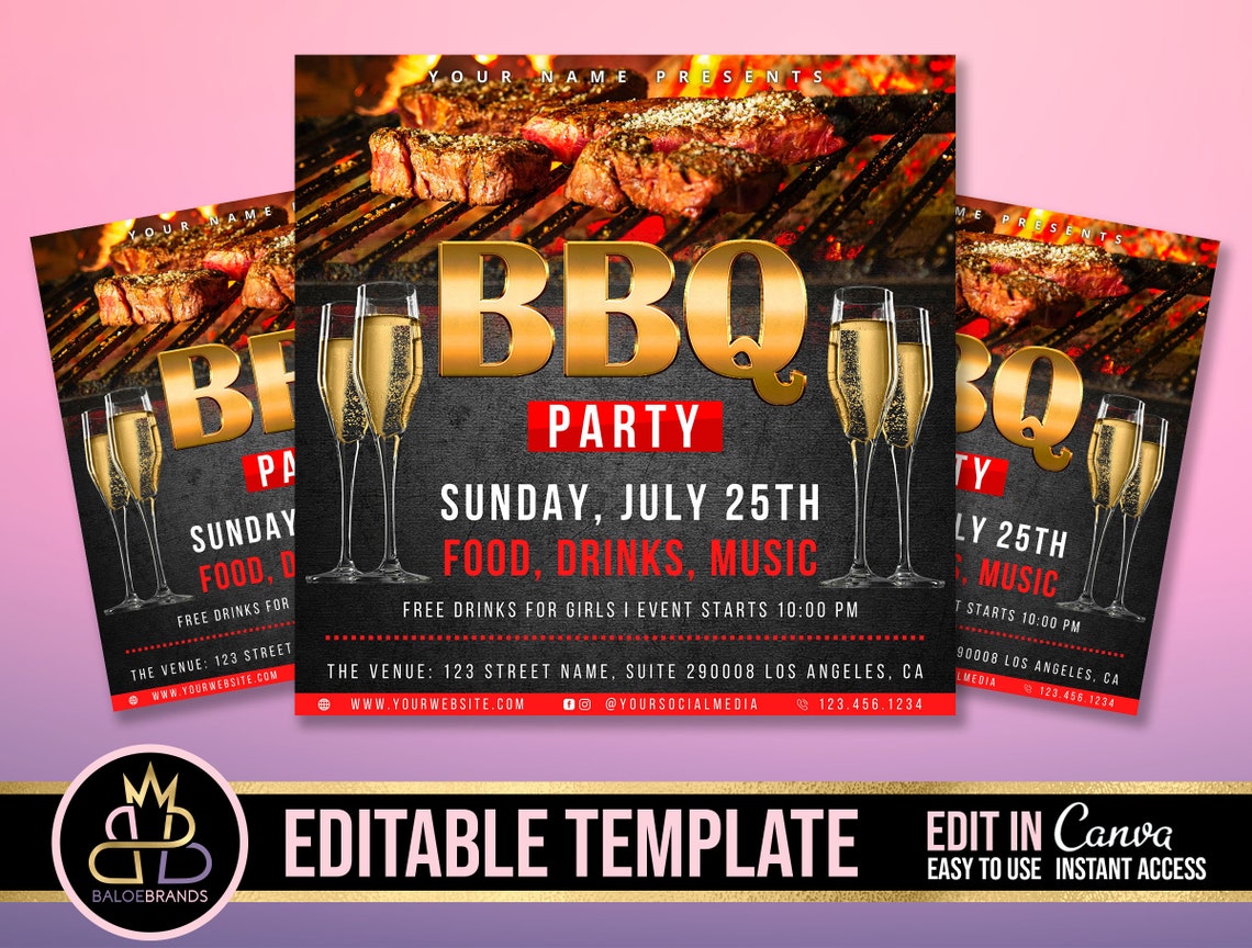 Editable Bbq Invitation, DIY Canva Template, Bbq and Grill Party Invite ...