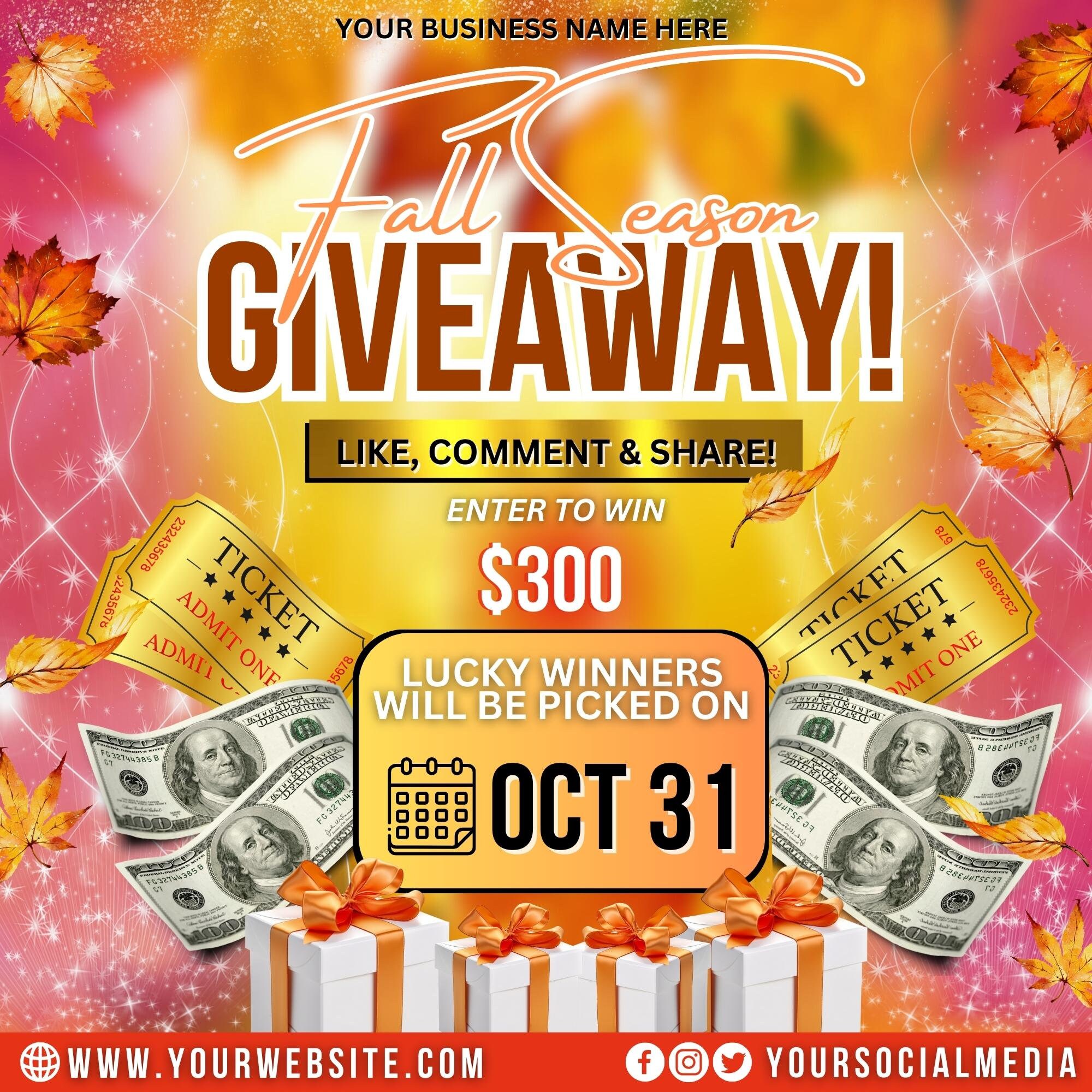 GIVEAWAY Fall Flyer Template, Canva Template, DIY Social Media Flyer ...