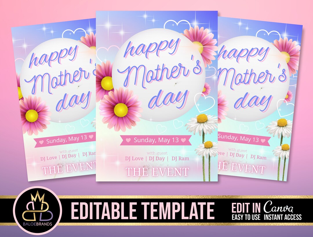 Mother's Day Editable Event Invite Flyer, DIY Canva Template, Mothers ...