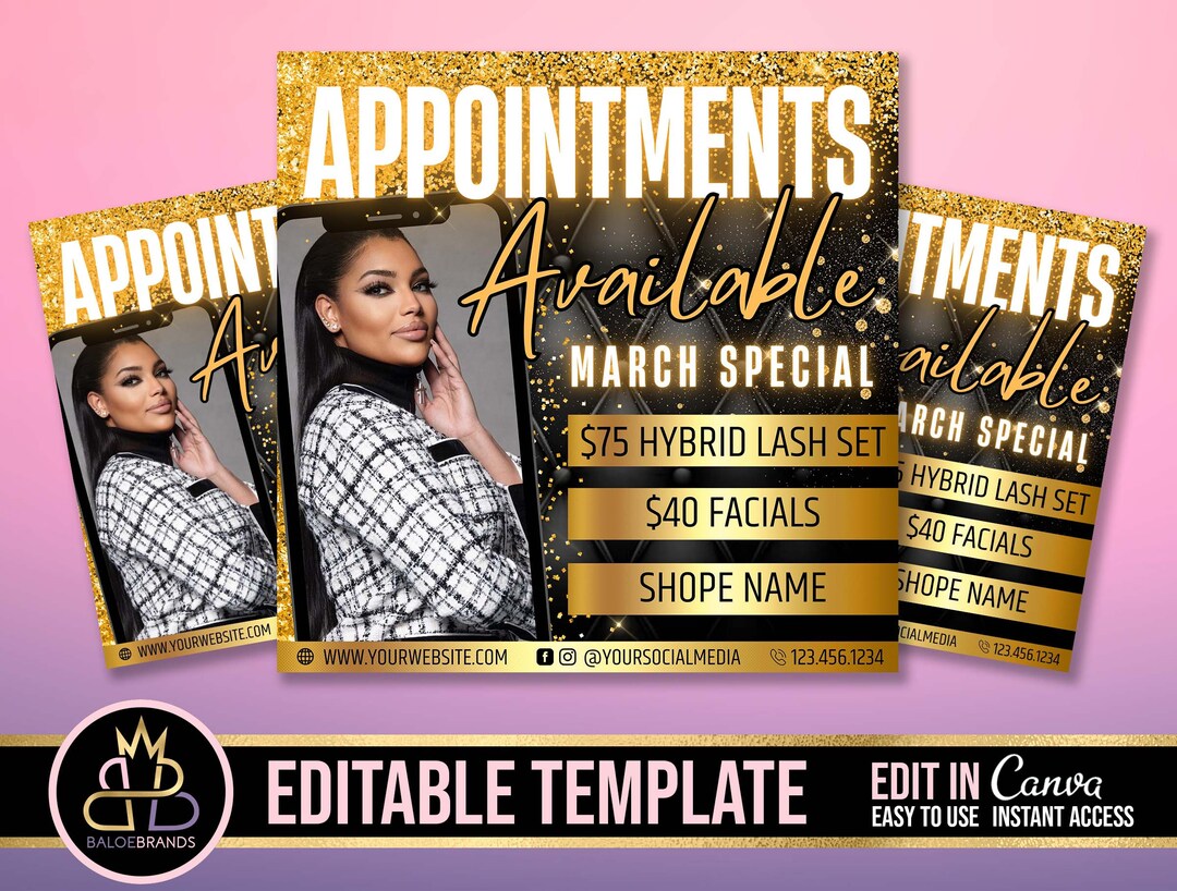 Editable Social Media Flyer Lash Lashes Canva, DIY Appointments ...