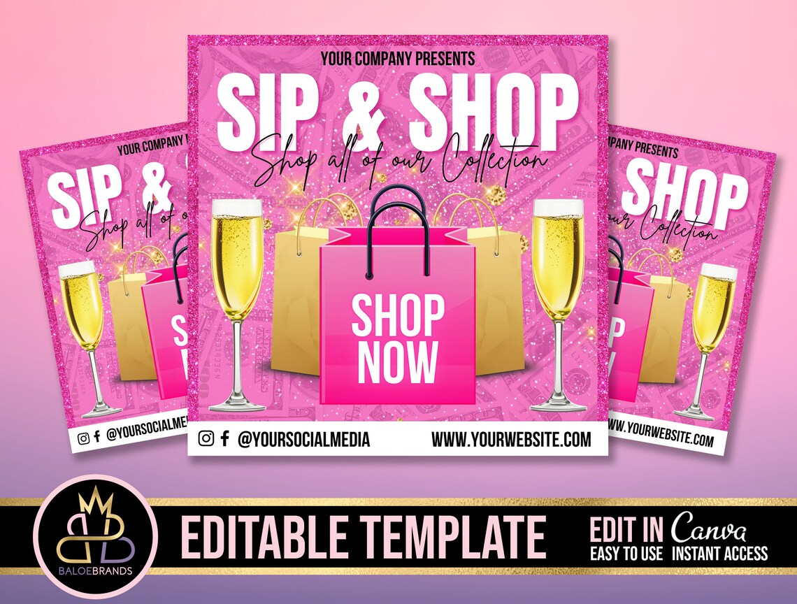 Sip and Shop, Editable Social Media Flyer, DIY Canva Template Editable ...