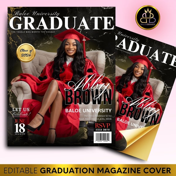 Graduation Magazine Cover Template for Photoshop - Etsy