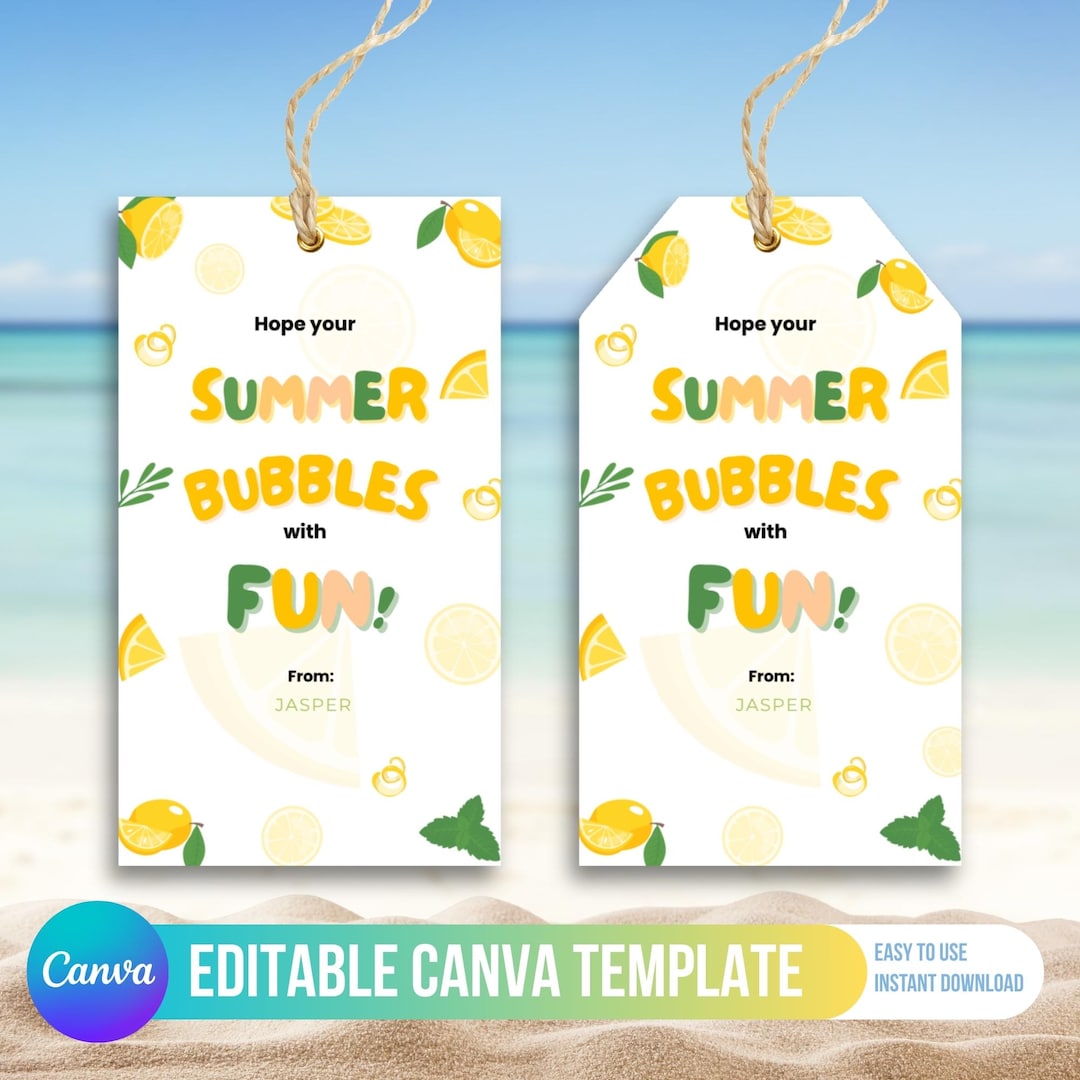 Summer Bubbles Editable Tag, Gift Tags Favor Printable Label Template ...
