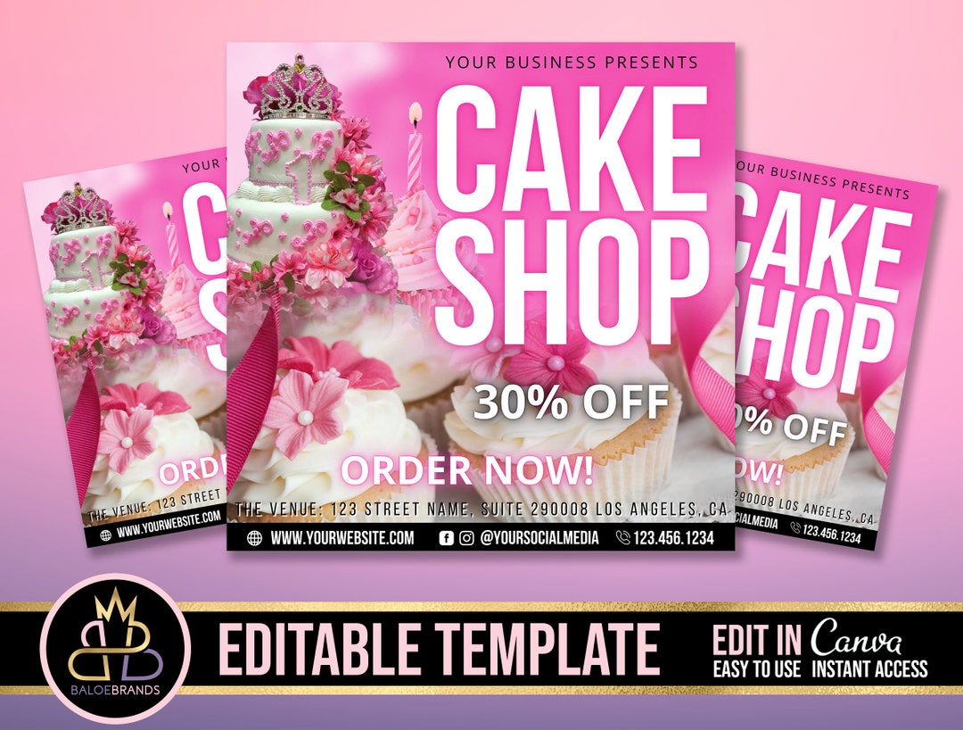 BAKING DESSERT Flyer Template, Cake Dessert Sweets Sweet Canva Bakery ...