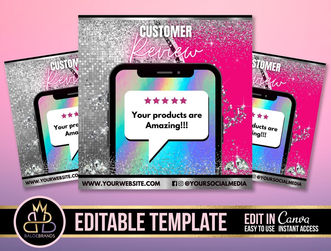 Customer Review, Social Media Flyer, Instagram Flyer, Pink Gold, Canva ...