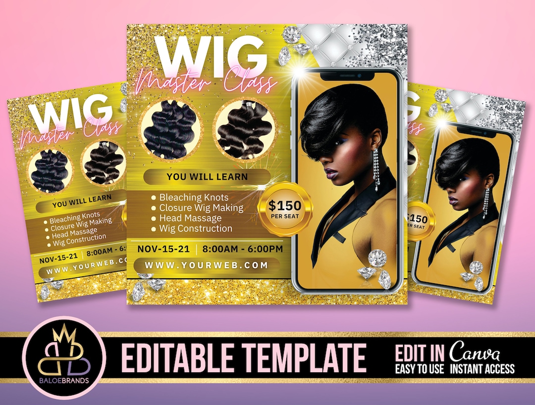 WIG Hair Editable Social Media Flyer, DIY Canva Template, Wig Course ...