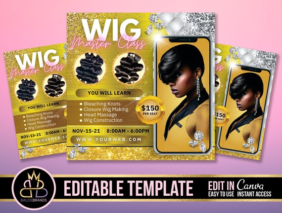 WIG Hair Editable Social Media Flyer DIY Canva Template Wig | Etsy