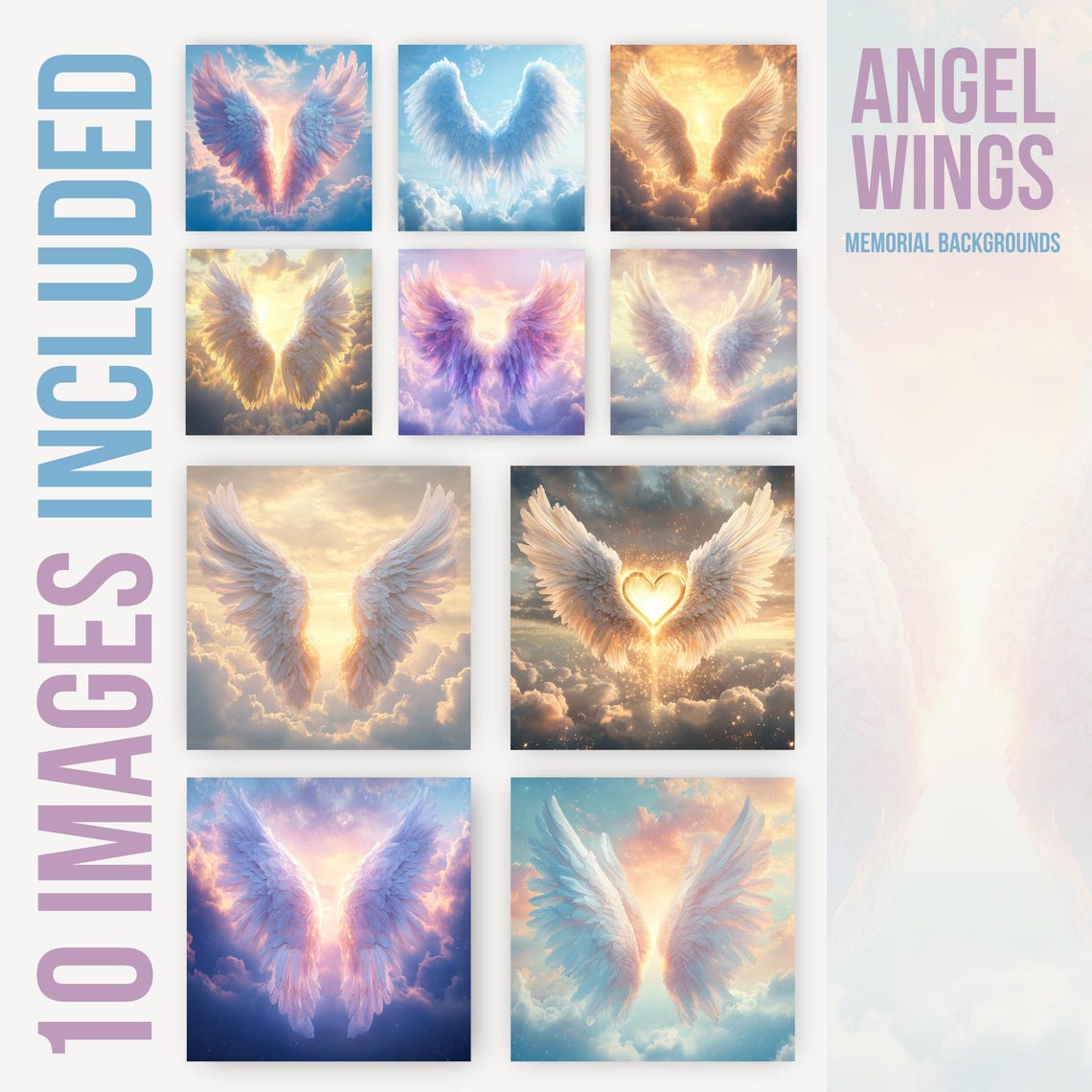 Angel Wings, Memorial Background Bundle, Wings Background Images, in ...