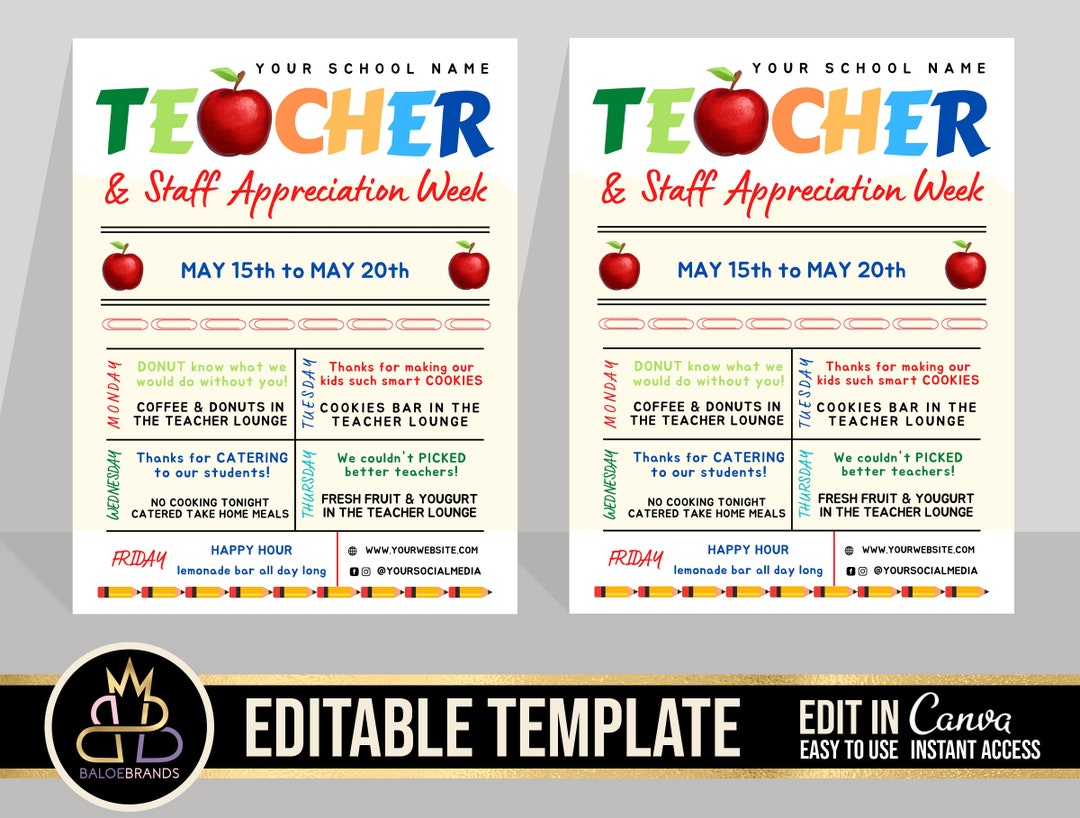 Teacher Appreciation Week, Teacher Staff Appreciation Template ...