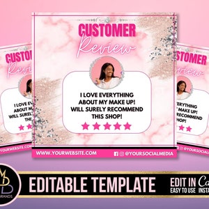 Customer Review, Social Media Flyer, Instagram Flyer, Pink Gold, Canva ...