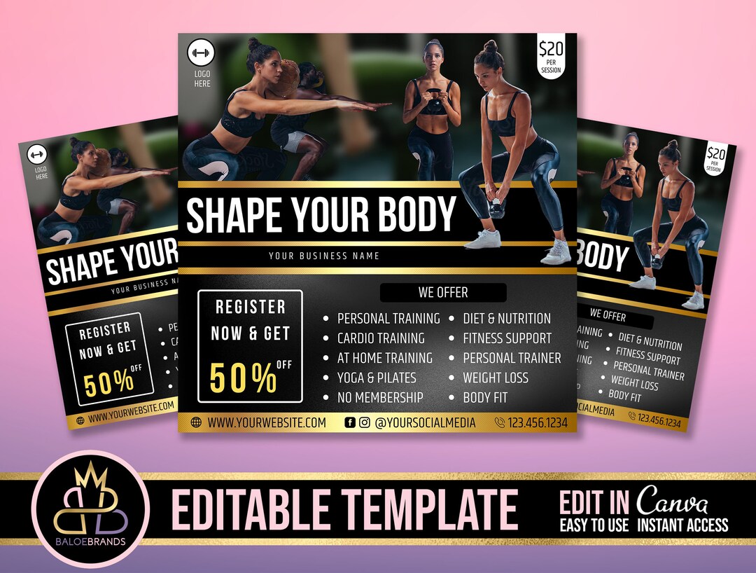 Editable Canva Fitness Template, DIY Gym Workout Flyer, Instagram Fit ...