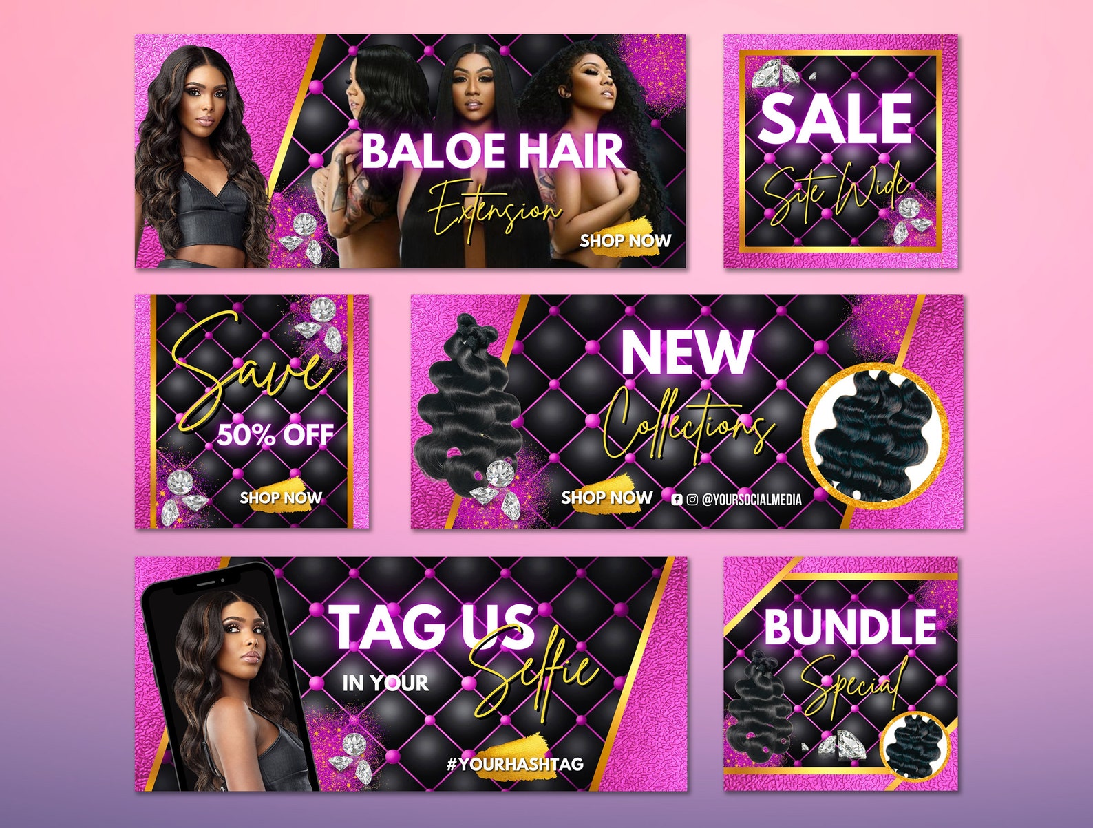 Editable Website Banner Template, Web Banners, Hair Bundles Website ...