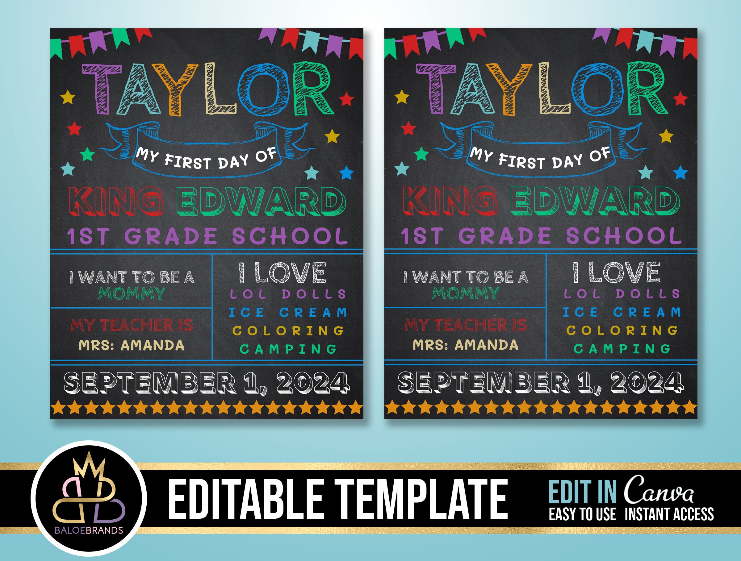 First Day of School Chalkboard Back to School Sign First Day - Etsy