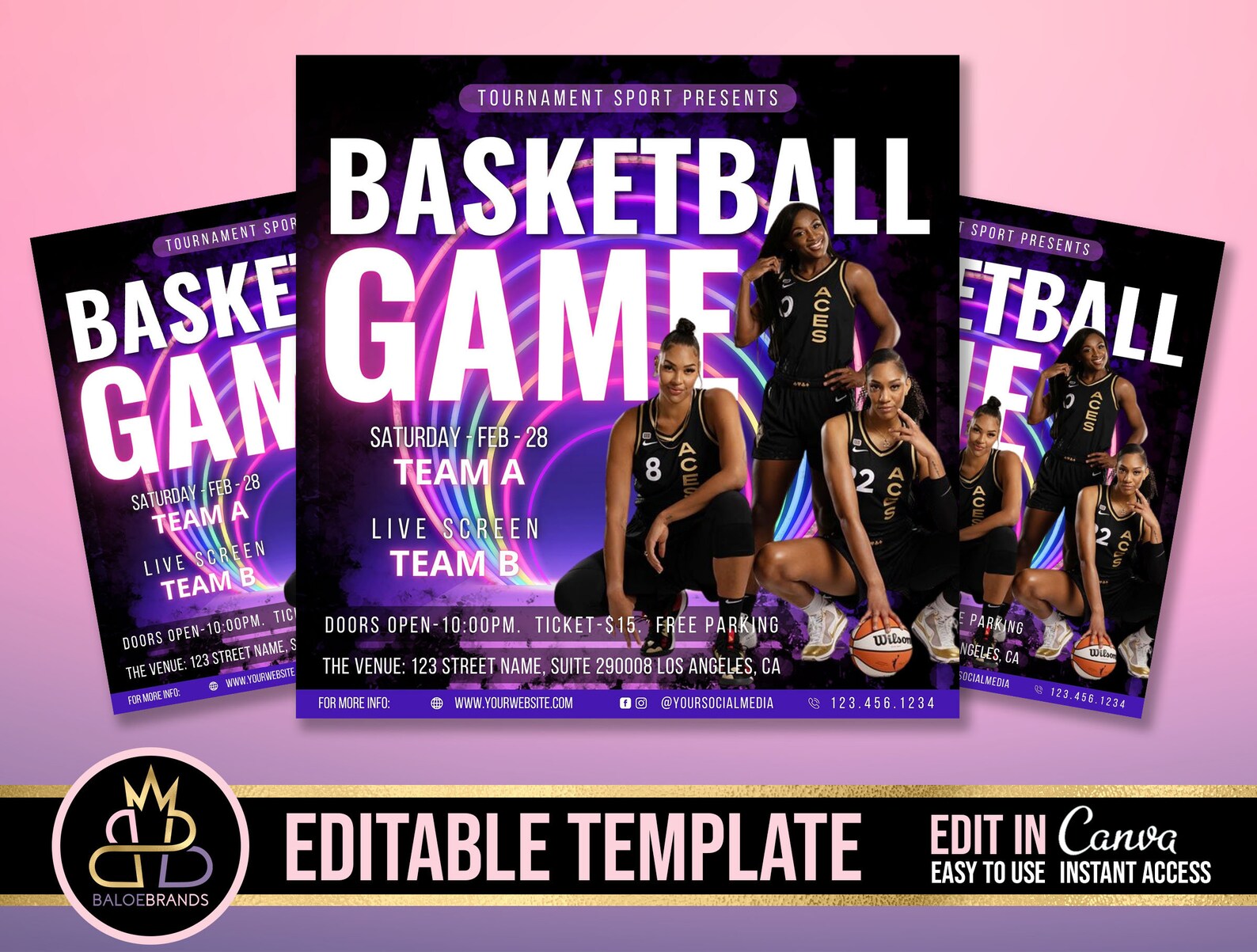 Basketball Flyer, Basketball Sport Flyer, Editable Canva Sport Template ...