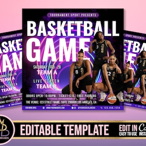 Basketball Flyer, Basketball Sport Flyer, Editable Canva Sport Template ...
