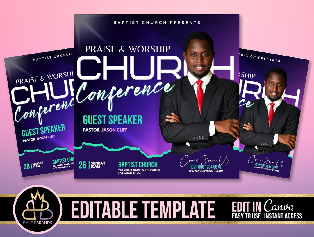 Church Conference Flyer, Editable Template, DIY Bible Service Flyer ...