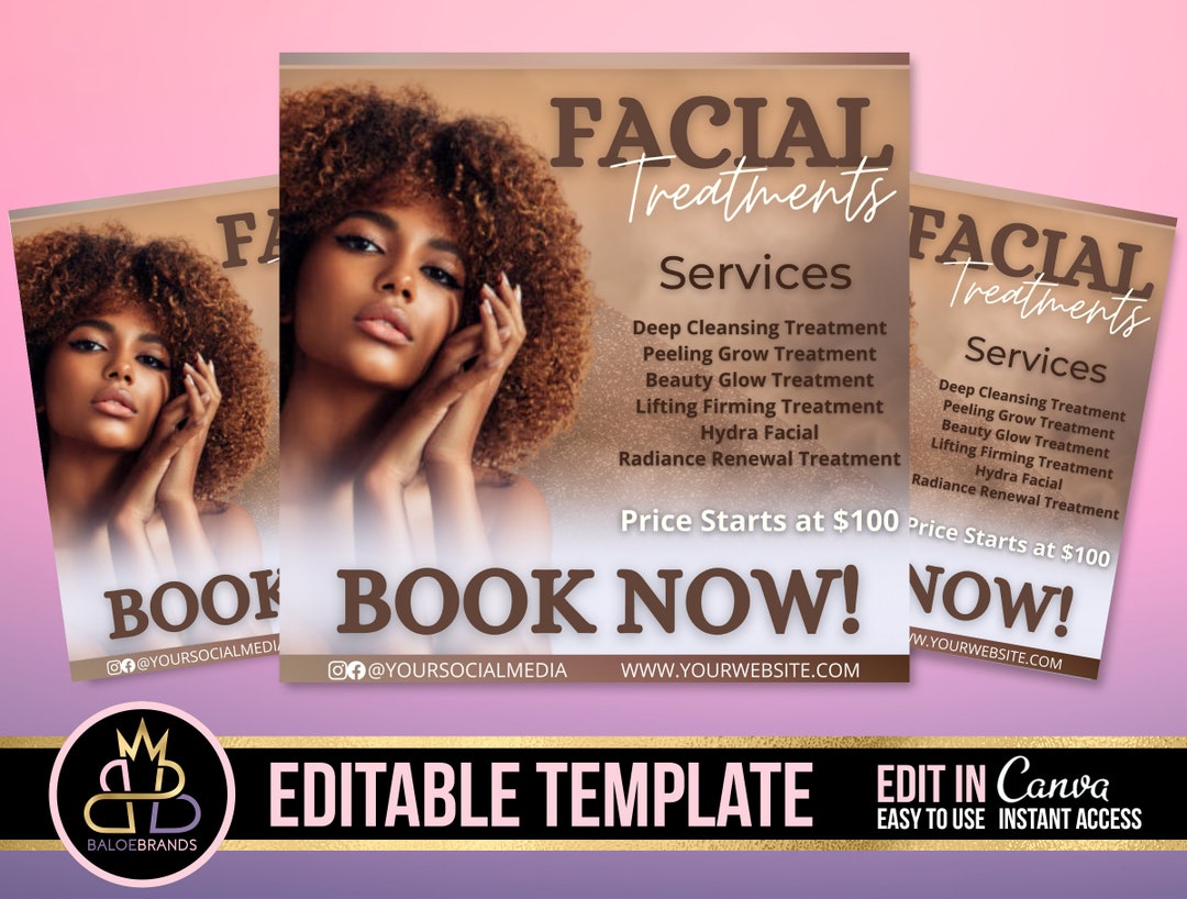 Facial Treatments, Beauty Services, Spa Editable Social Media Flyer ...
