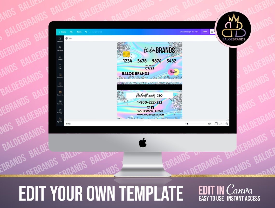 Canva DIY Holo Credit Card, Canva Editable Credit Card, Editable ...