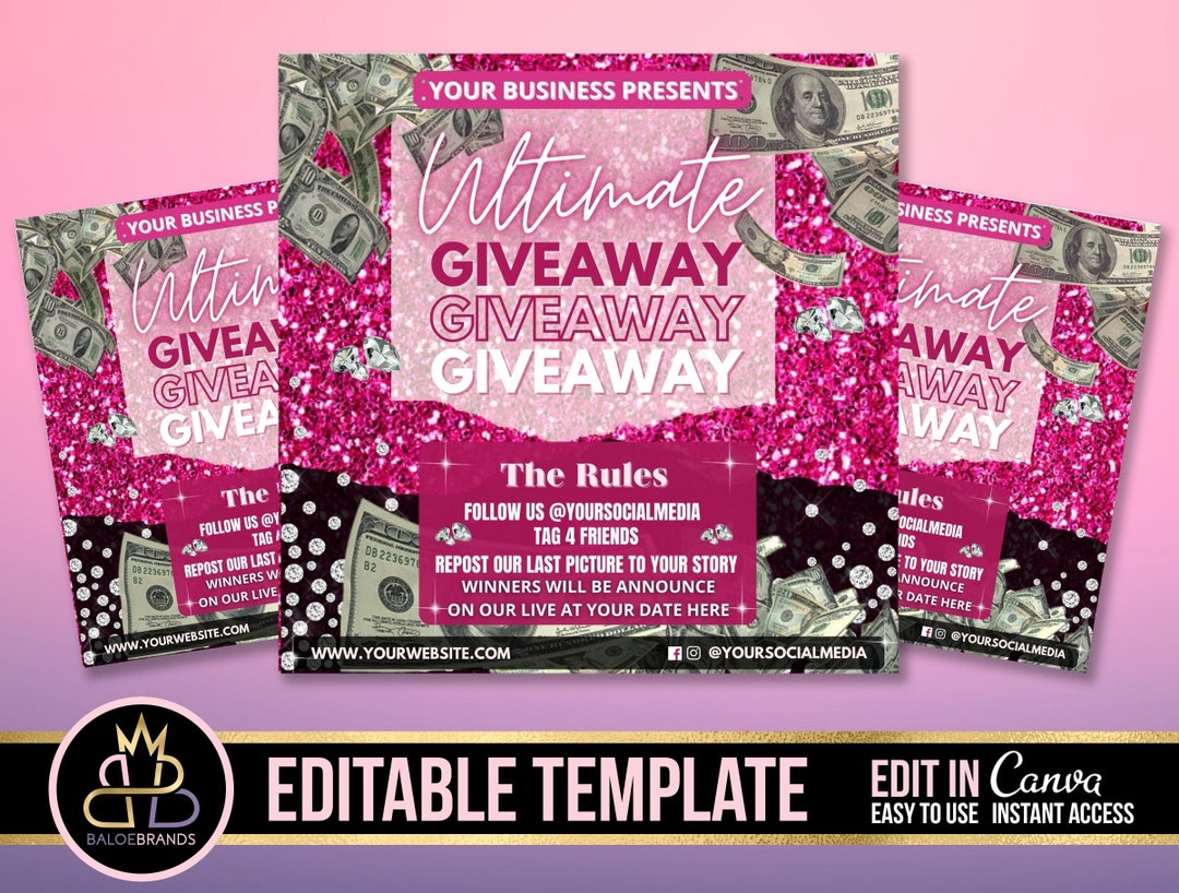 GIVEAWAY Flyer Template, Canva Template, DIY Social Media Flyer, Social ...