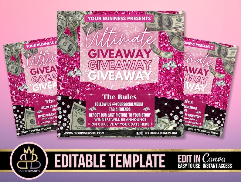 GIVEAWAY Flyer Template Canva Template DIY Social Media | Etsy