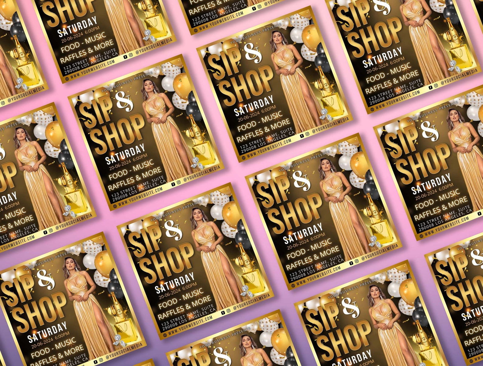 SIP AND SHOP Flyer Template, Sip & Shop Editable Flyer Canva, Sip Shop ...