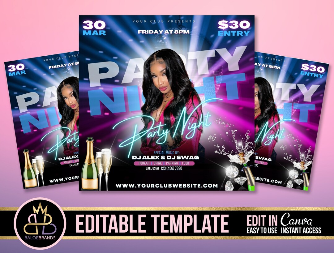 Editable Night Party Flyer Social Media, DIY Luxury Party Event ...