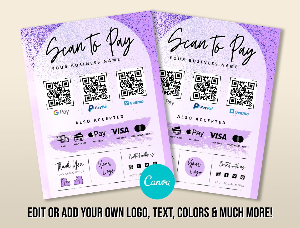 Scan to Pay Template Editable Template Canva Template Salon | Etsy