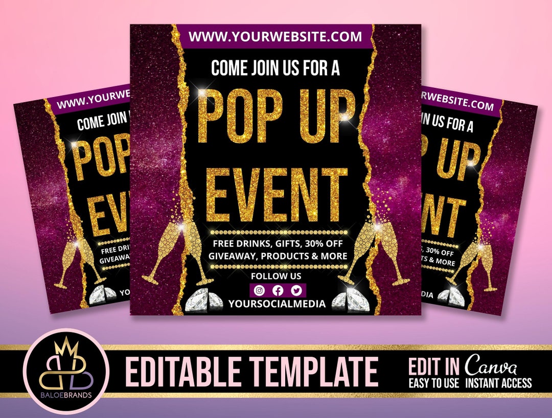Editable Pop up Flyer, DIY Pop up FLYER, Purple Gold Canva Template ...