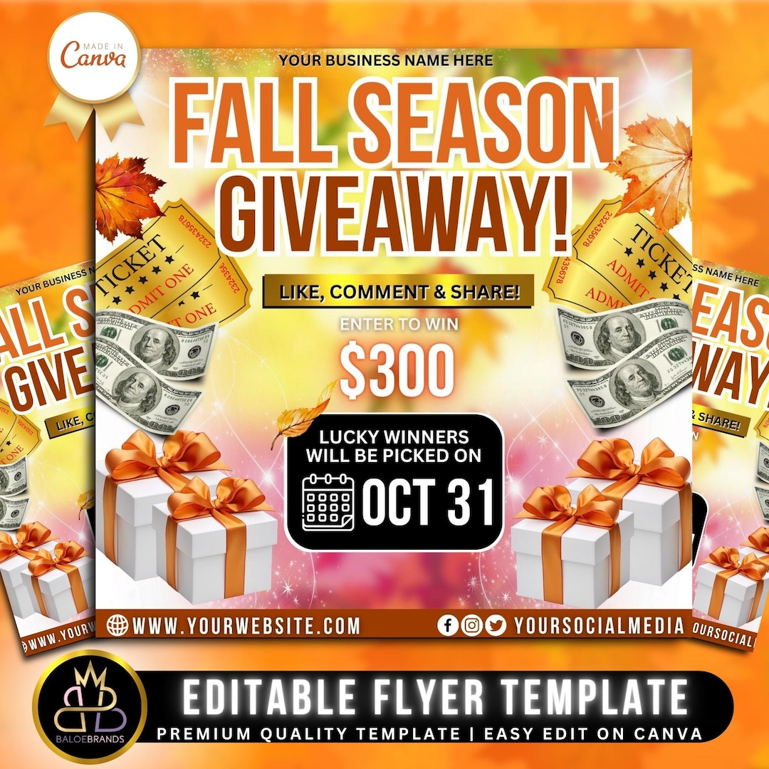 GIVEAWAY Fall Flyer Template, Canva Template, DIY Social Media Flyer ...