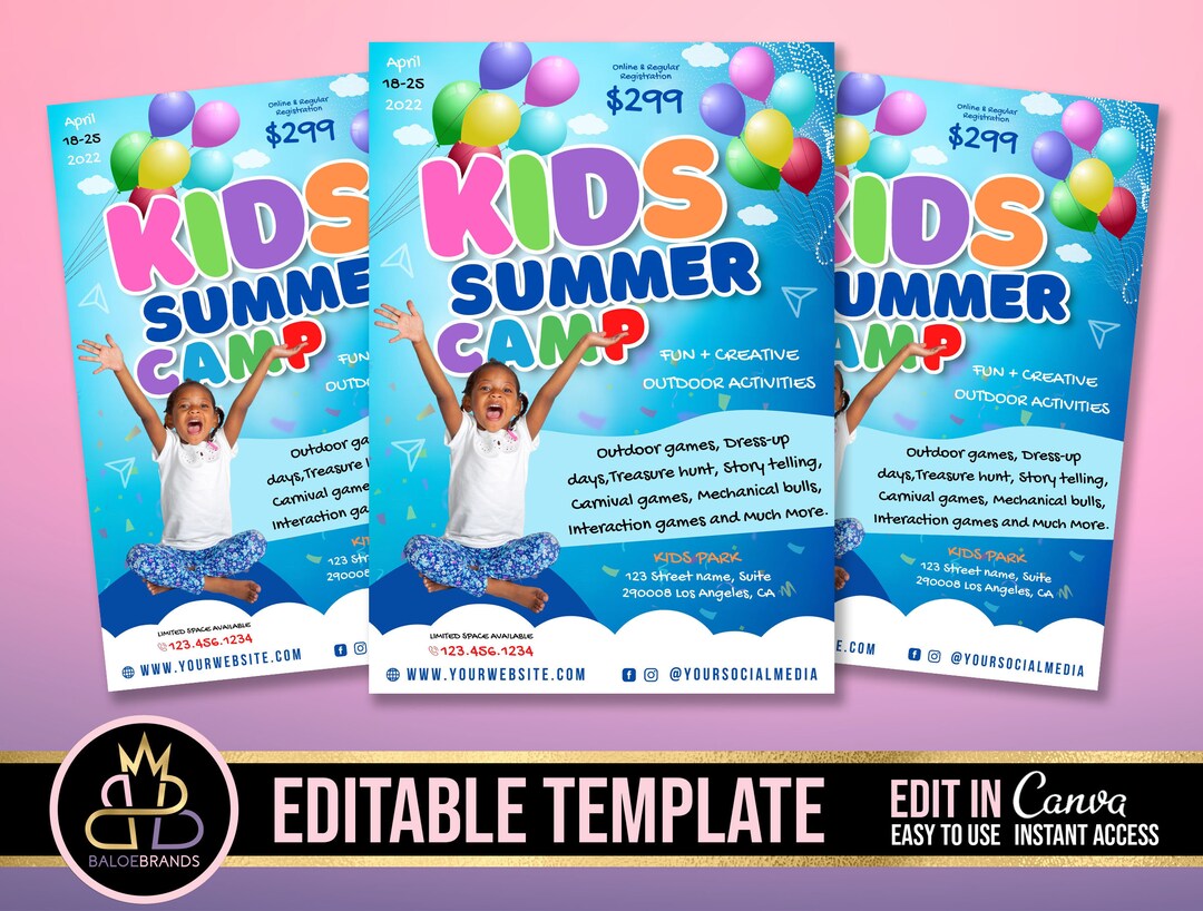 Kids Summer Camp Flyer, Kids Camp Summer Festival Flyer for Kids ...