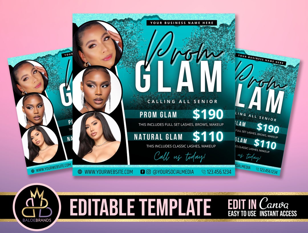 Prom Glam, Editable Social Media Flyer, Make-up Glam Prom Beauty Flyer ...