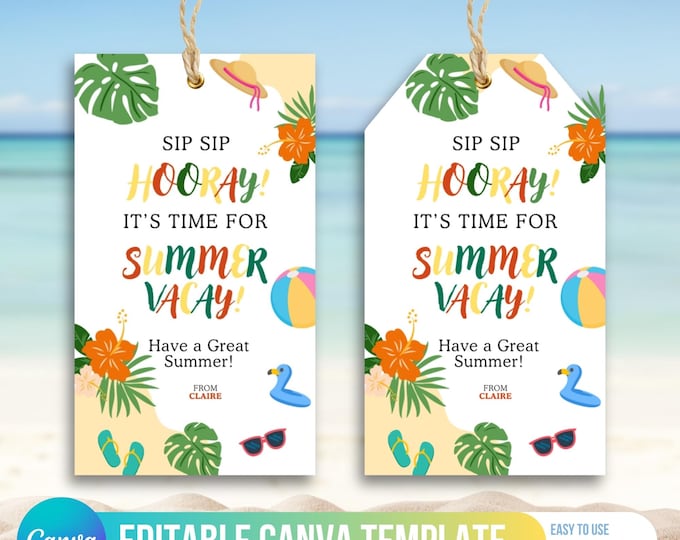 Summer Editable Printable Gift Tags, Personalized End of School Favor ...