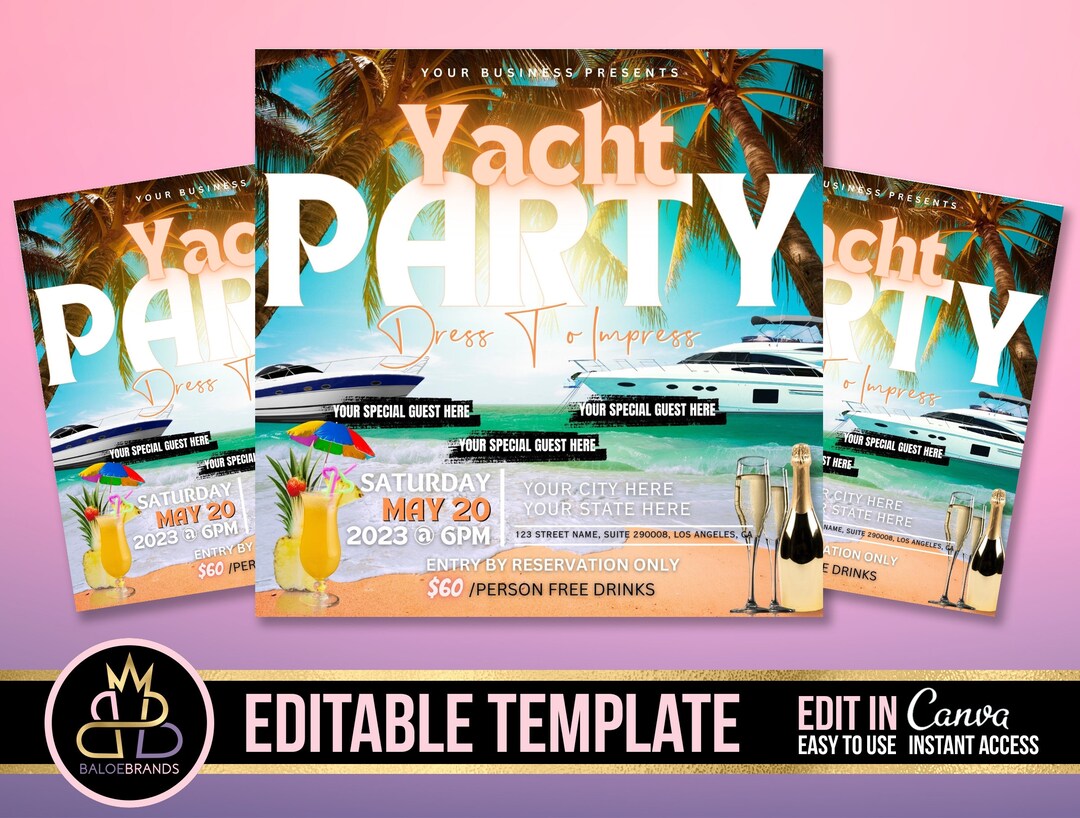 Yacht Party Flyer, Boat Yacht Invitation, Editable Template, Canva ...