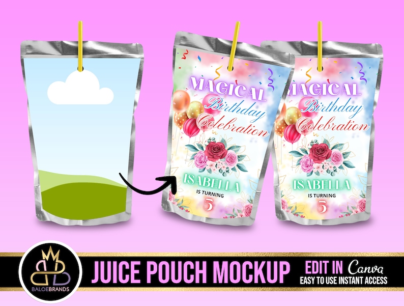 Juice Pouch Label Sticker Mockup Canva Juice Pouch Label - Etsy
