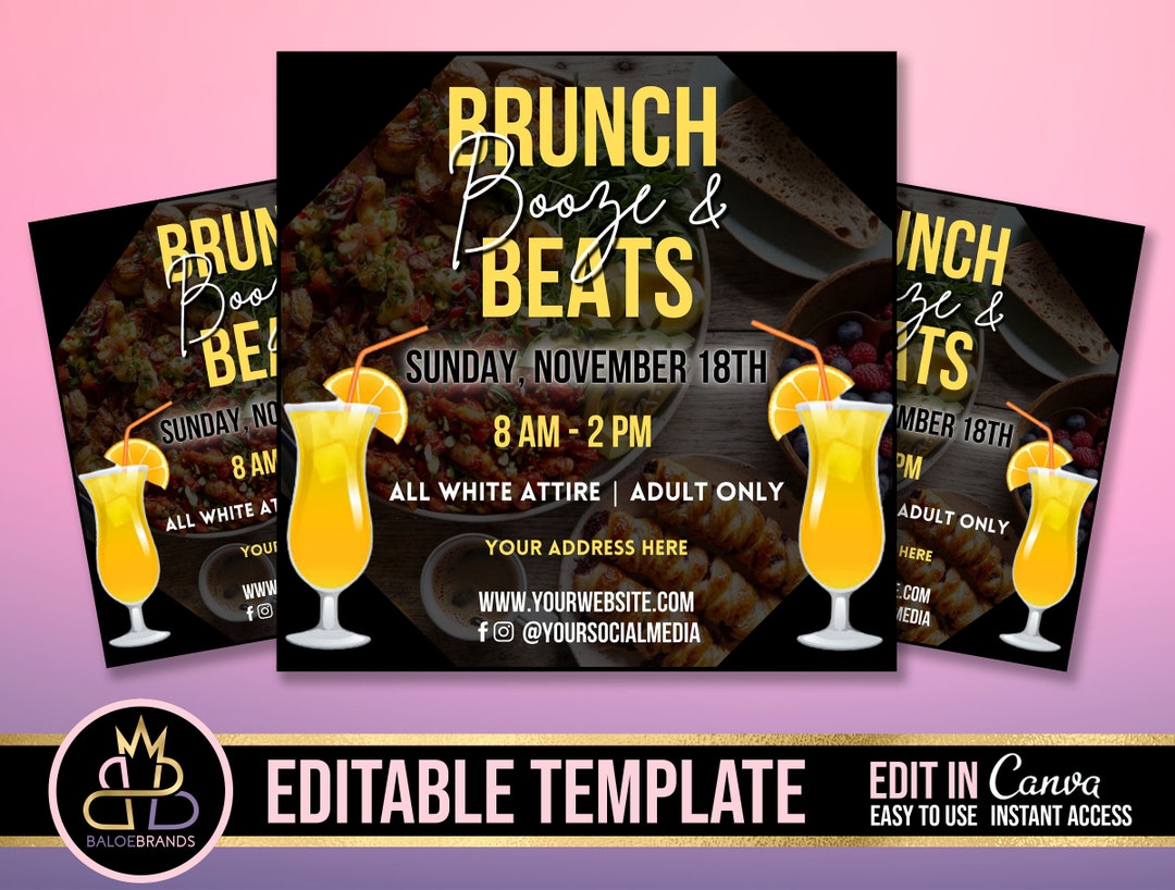 Brunch, Booze Beats, Business and Brunch Flyer, Editable Social Media ...